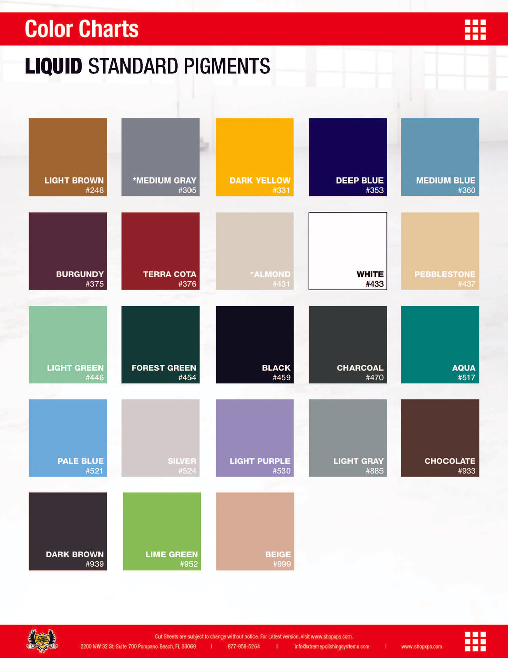 Decorative Concrete and Epoxy Color Pigments Charts